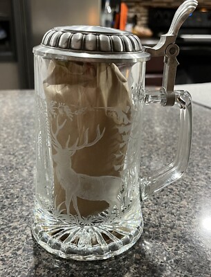 Domex | Dad Etched Lid Glass W/ Elk Deer & Trees Beer Stein Mug Hinge ...