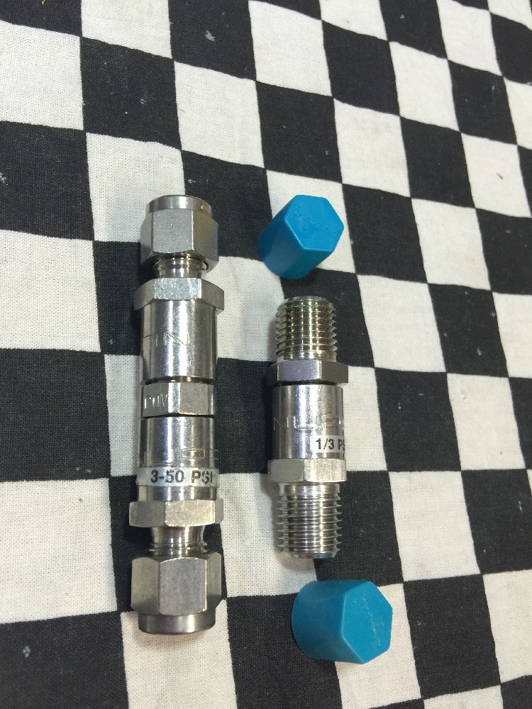 Lot Of 2, Nupro Check Valve 1/3 Psi (1/4" NPT) & 3-50 Psi 1/4 ...
