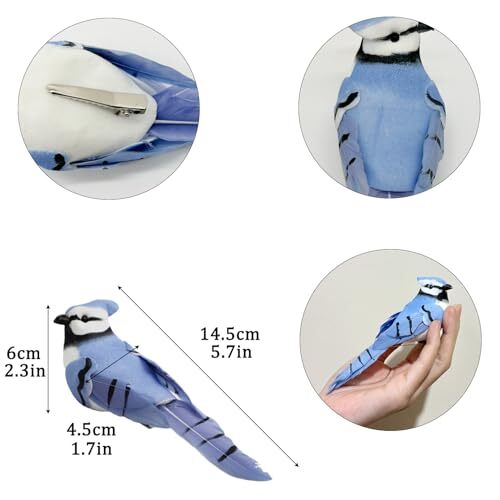 On Artificial Birds 5.5-Inch Realistic Blue Jay Feathered Bird 2pcs ...