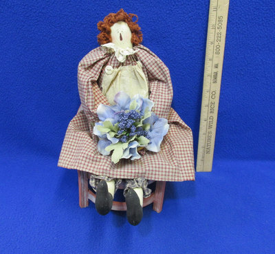 Vintage Handmade Girl Rag Doll Folk Art Primitive with Wood Chair Lot ...