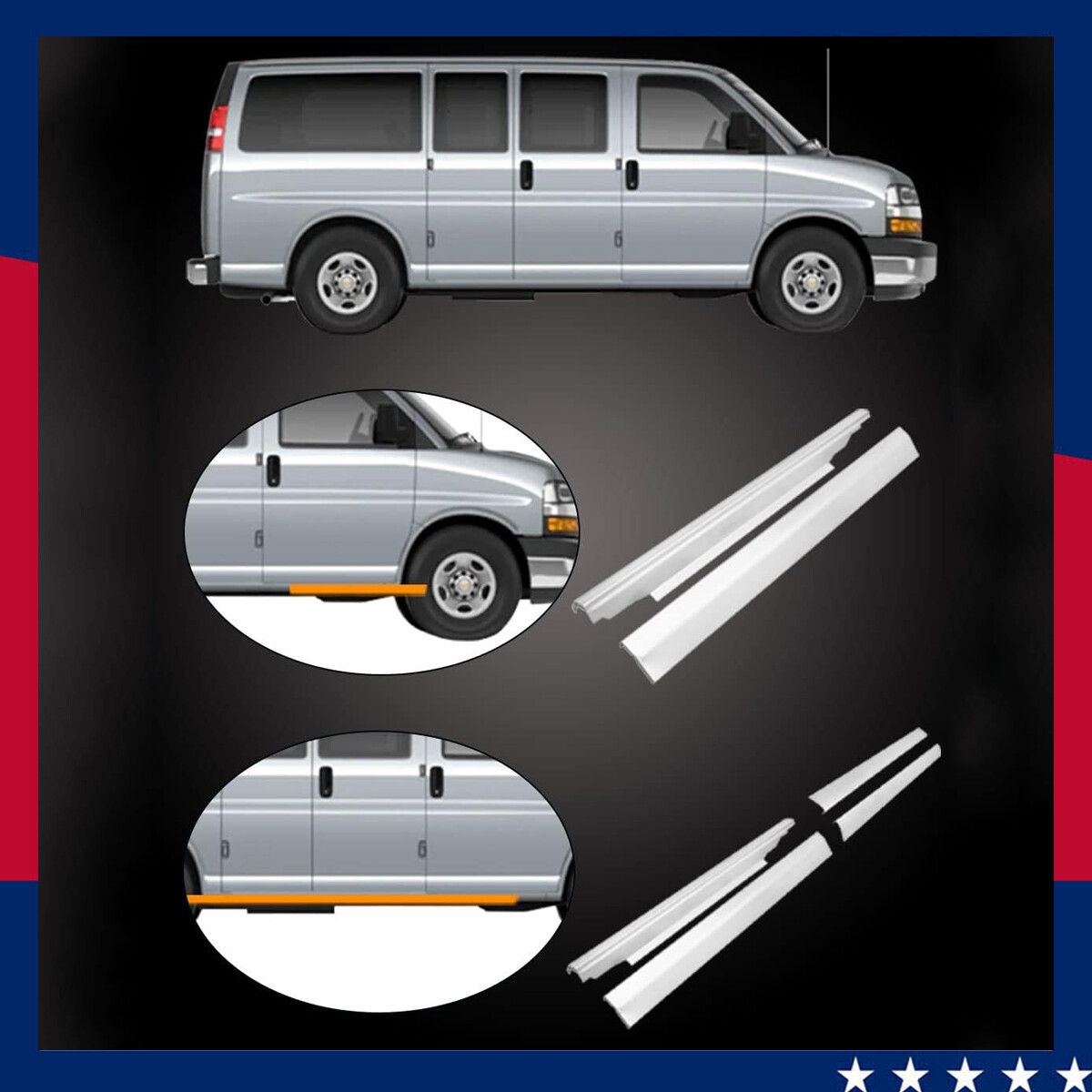 Slip-On Rocker Panels for 1996-2018 Chevy Express GMC Savana Van Cab LH ...