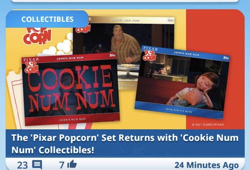 Topps Disney Collect Pixar Popcorn Cookie Num Red & Blue & Gold Card ...