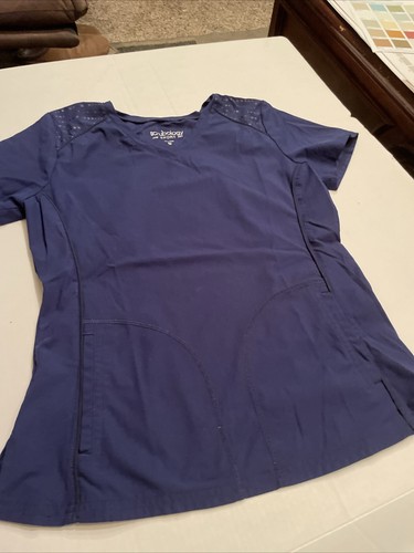 Scrubology Womens Blue Medical Scrub Uniform Blouse V Neck Short Sleeve ...