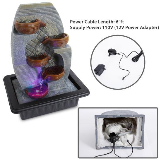 SereneLife Waterfall Electric Water Fountain Decor w/ LED light, Indoor ...