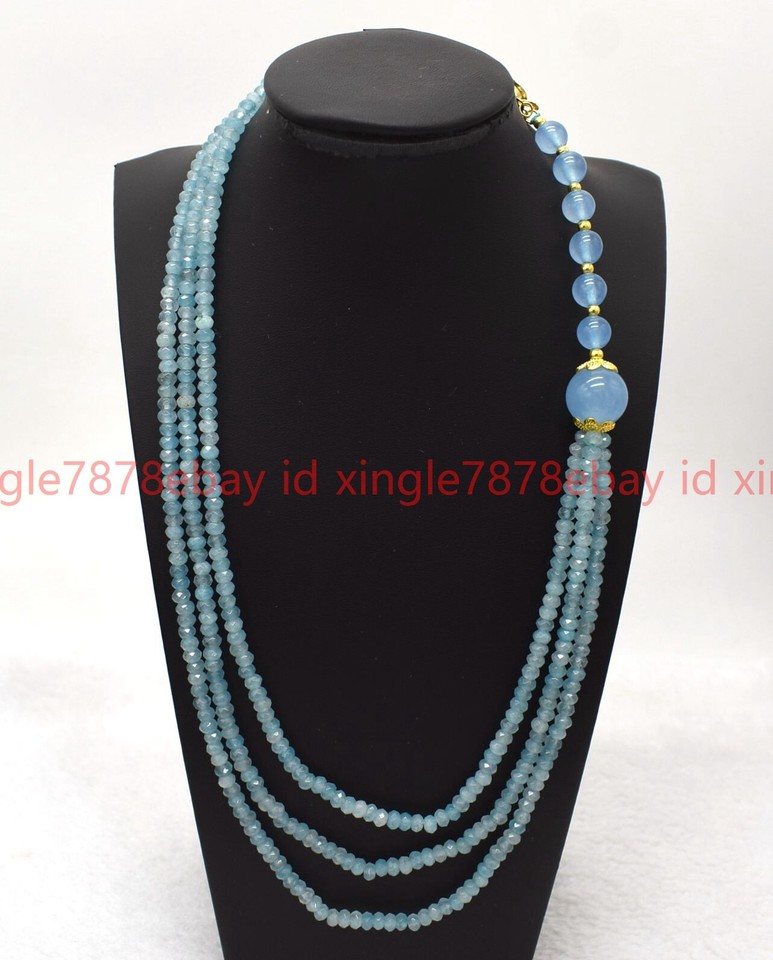 3 Row Natural 2x4mm Faceted Light Blue Jade Rondelle Gems Beads ...