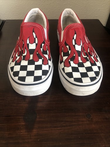 Van’s Customs Red Flame /Checkerboard Slip-On - Gem