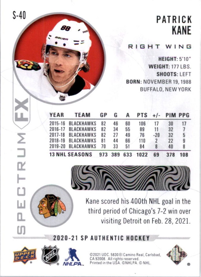 2020-21 SP Authentic Spectrum FX #S40 Patrick Kane - NM-MT | eBay
