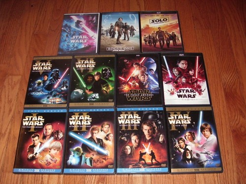 Set of all 11 Star Wars films on DVD. Episodes 1-9 +Rogue One & Solo ...