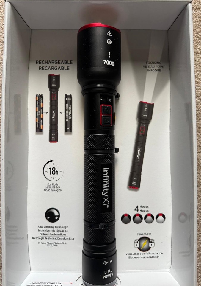 Infinity X1 Rechargeable Dual Power Flashlight 7000 Lumen Torch Brand ...