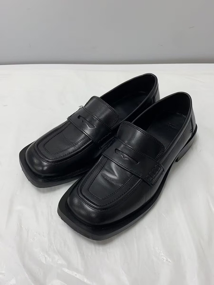 Zara Square Toe Loafers 38 Black Leather GGf05 | eBay