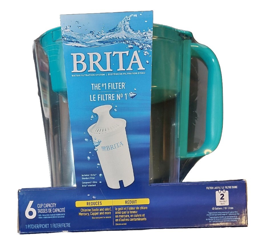 Brita 6 Cup Space Saver Water Pitcher with Filter - BPA Free - Teal New ...