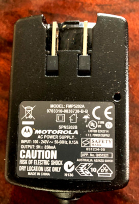 Motorola AC Power Supply Adapter Model FMP5202A, 5VDC @ 850mA | eBay