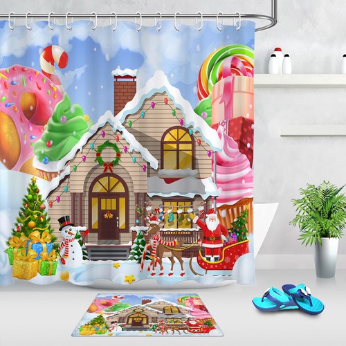 Candyland Candy House Christmas Tree Snowman Shower Curtain Set ...
