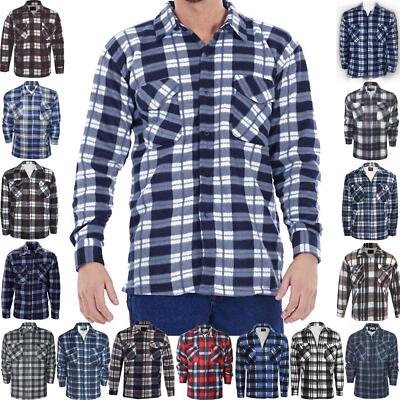 Mens Fleece Lined Lumber Jack Shirts Thick Padded Sherpa Tops Work ...