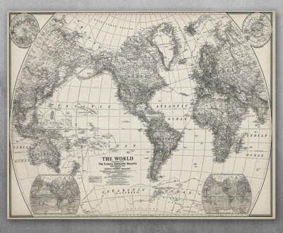 Poster - 1922 World Map B & W - Choose Unframed Poster or Canvas ...