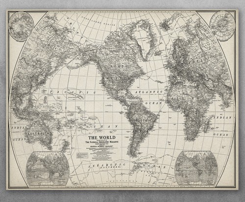 Poster - 1922 World Map B & W - Choose Unframed Poster or Canvas ...