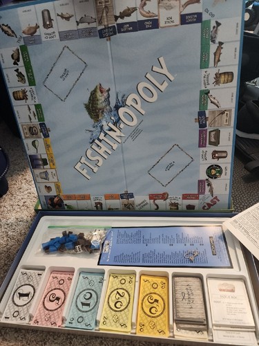 Fishin-Opoly Monopoly Board Game Fishing Fish Late for the Sky Complete ...