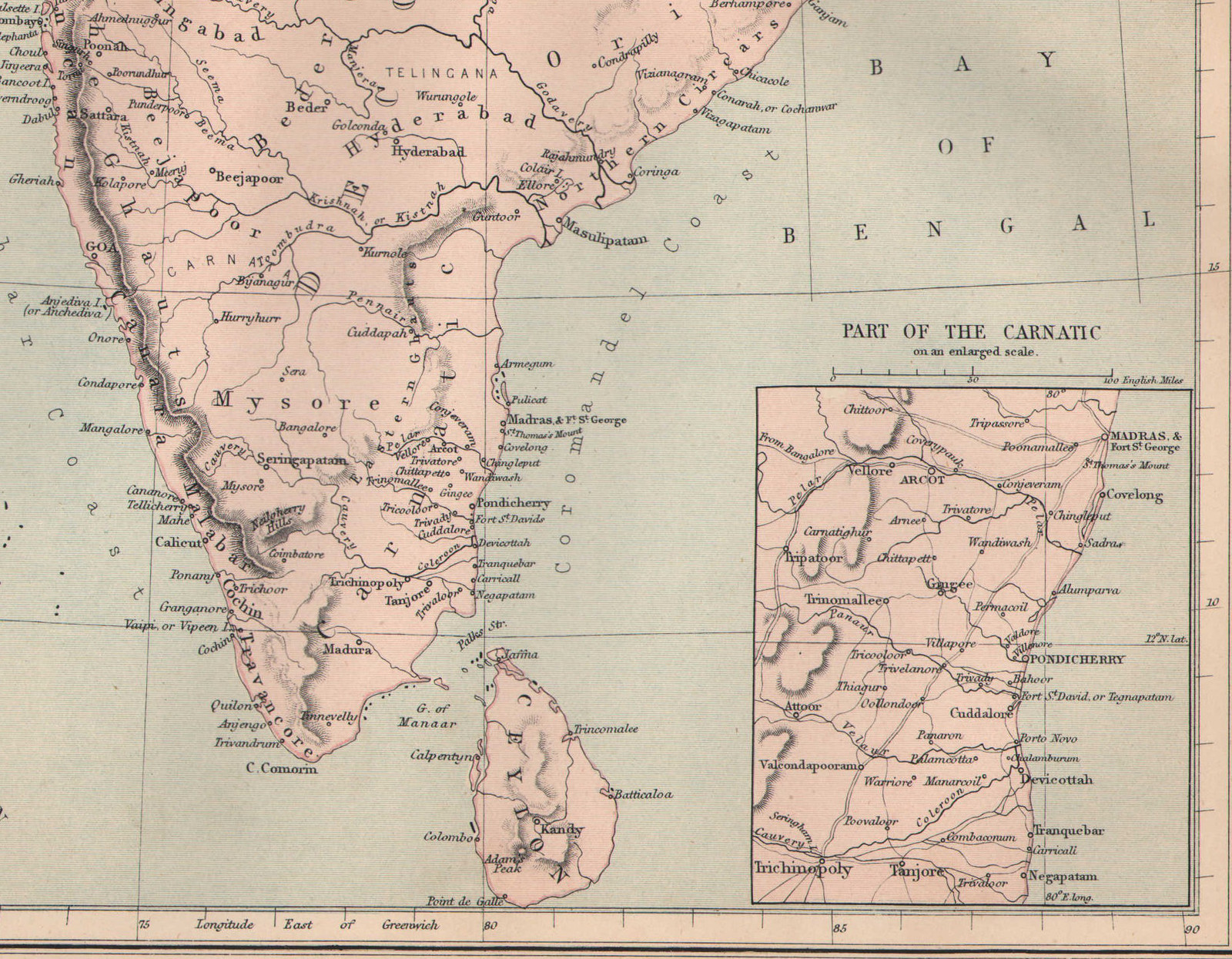 1897 VICTORIAN MAP ~ BRITISH EMPIRE INDIA BATTLE OF PLASSY ~ CARNATIC ...