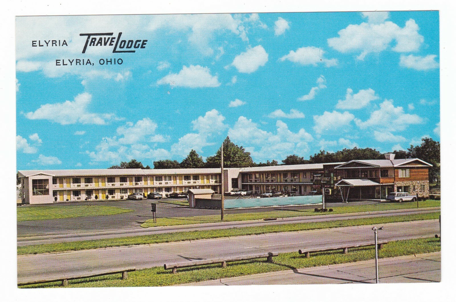 1950's ELYRIA OH TRAVEL LODGE MOTEL ROUTE 57 VINTAGE POSTCARD OHIO POOL ...