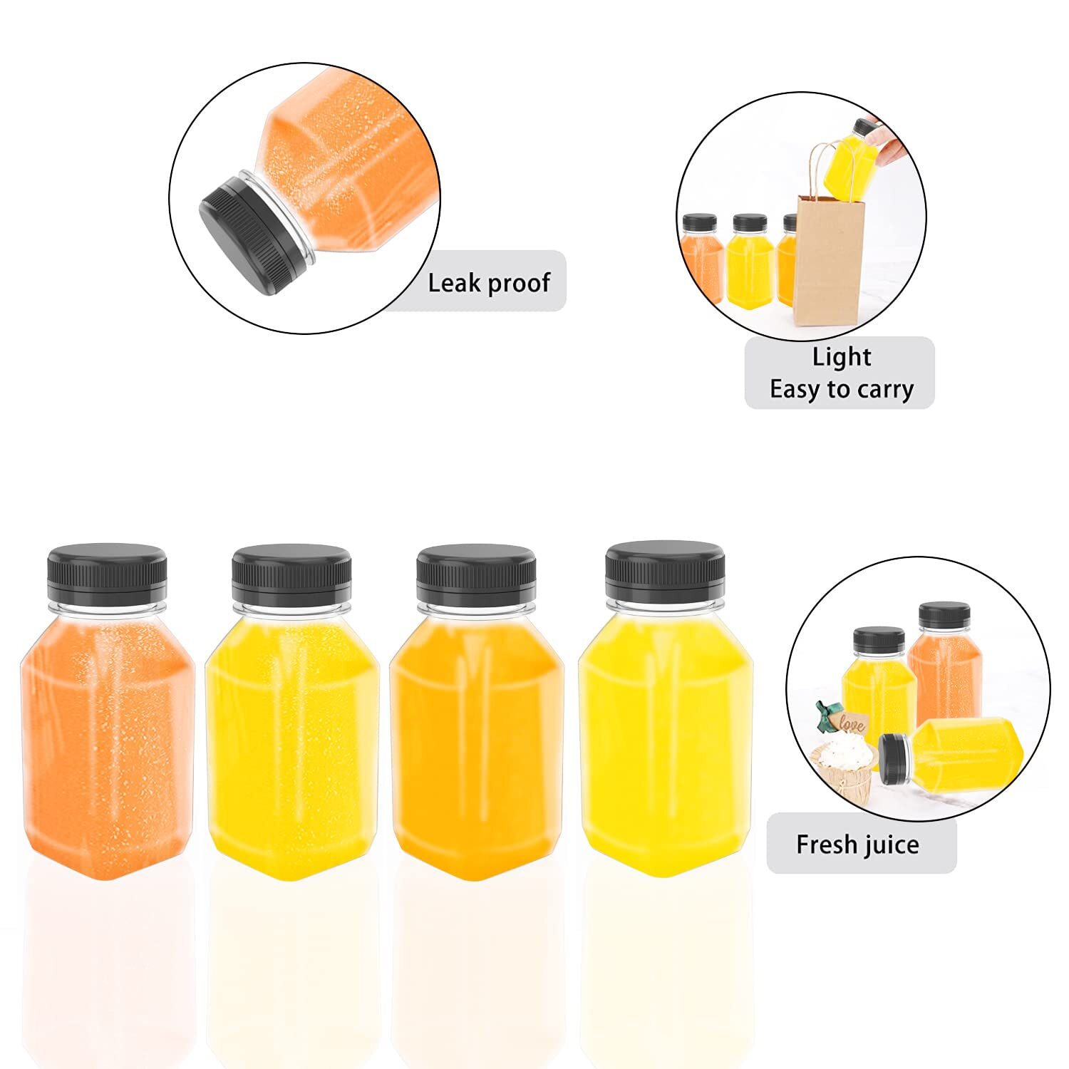 6 Pcs 4 Oz Plastic Juice Bottle Reusable Transparent Bulk Beverage ...
