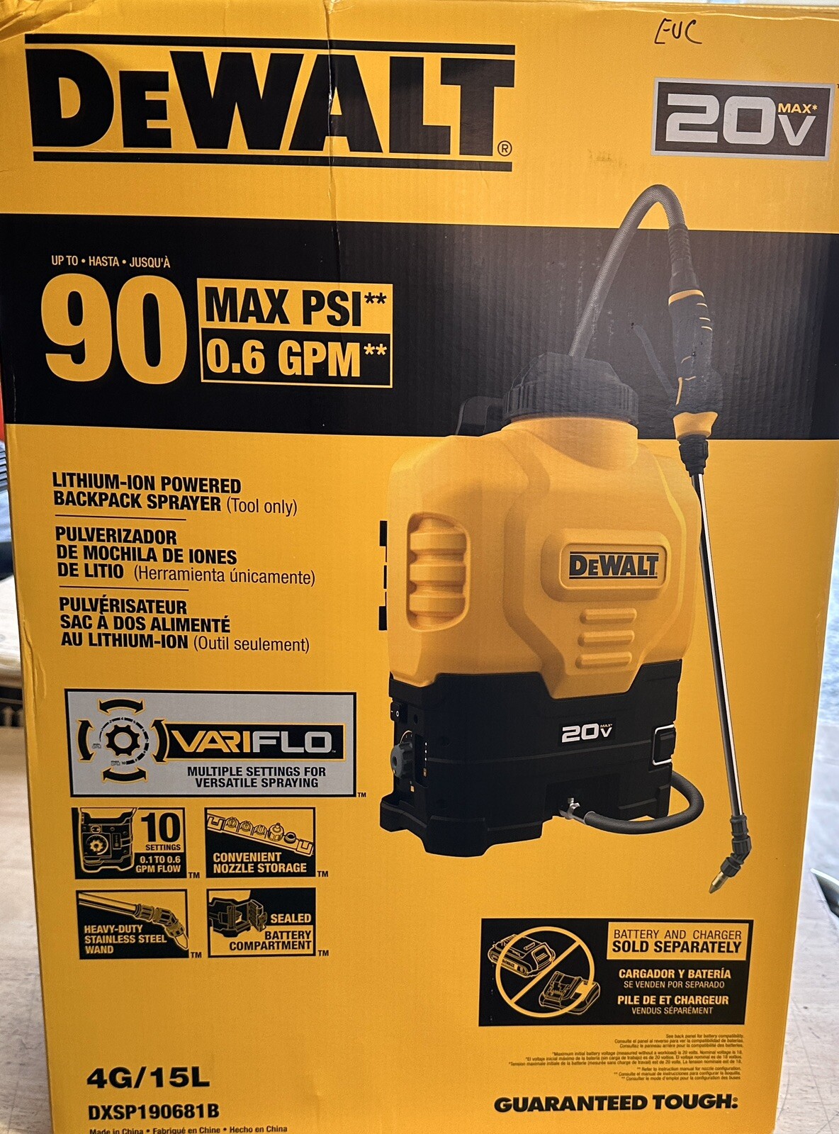 DeWalt 20V Max 4 Gallon Backpack Sprayer Cordless Tool Only Model ...