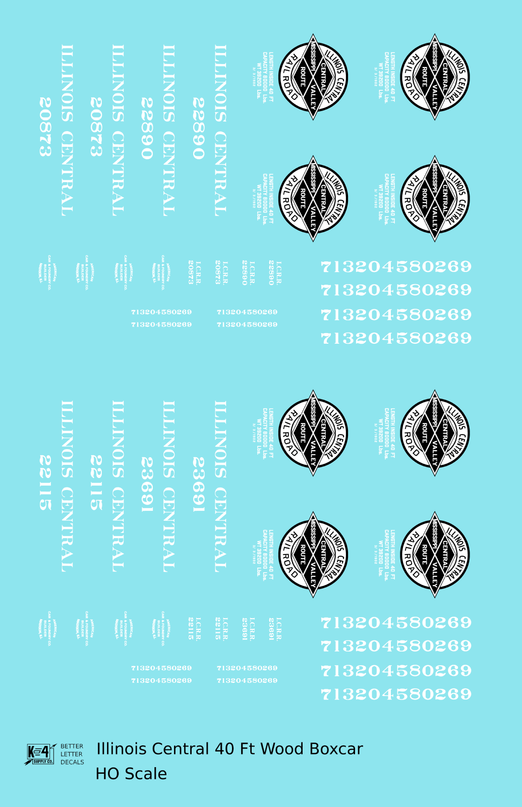K4 HO Scale Decals Illinois Central 40 Ft Wood Boxcar White | eBay