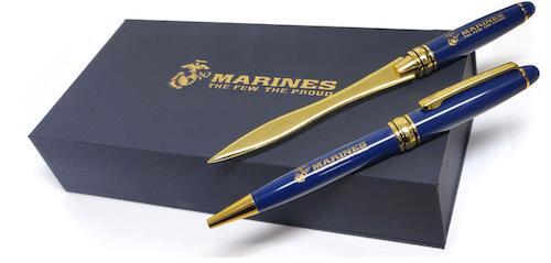 US Marines USMC Ballpoint Pen and Letter Opener Gift Set Unique Gold ...