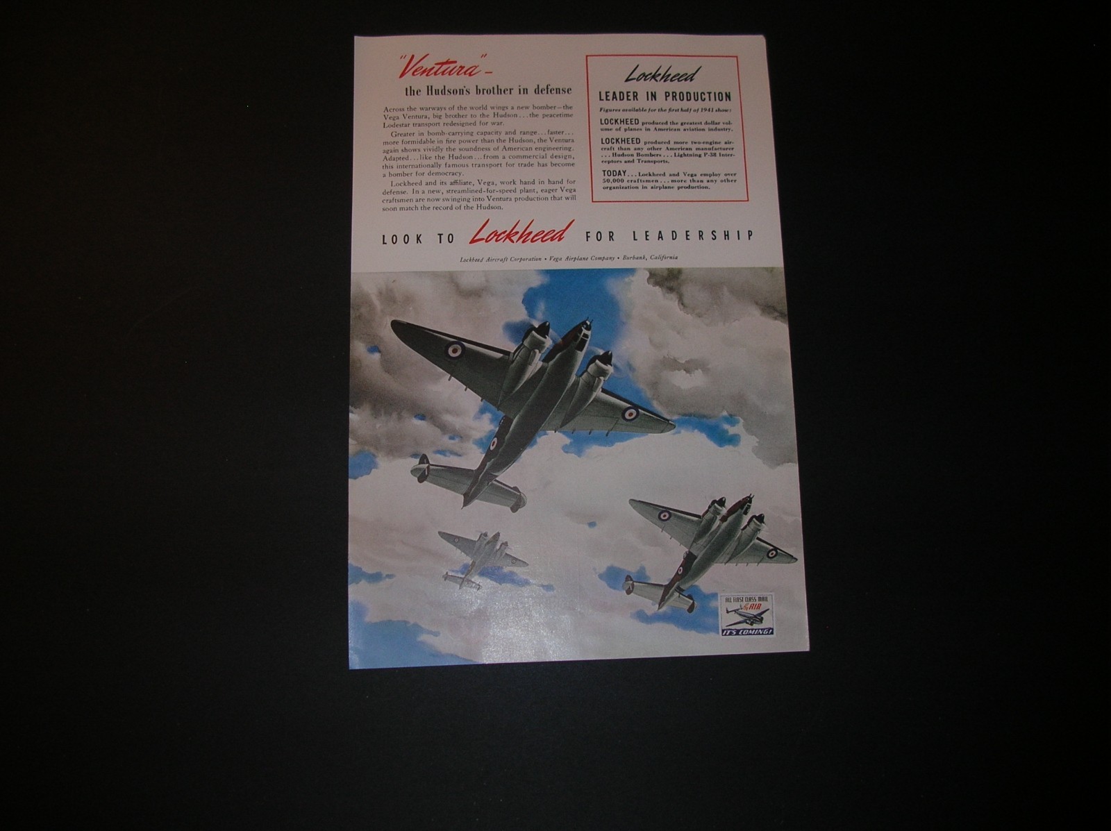 1941 magazine ad for Lockheed - Vega Ventura Hudson's brother in ...