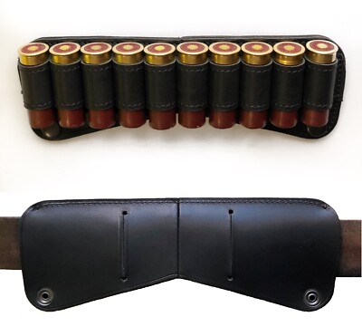 Real Leather 10 Shotgun Shells Holder Pouch Ammo Slide with Press Studs ...