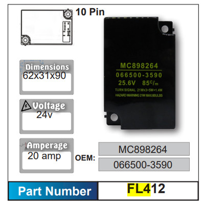 Nice Products FL412 Electric Flasher Unit 10 Pin MC898264 066500-3590 ...