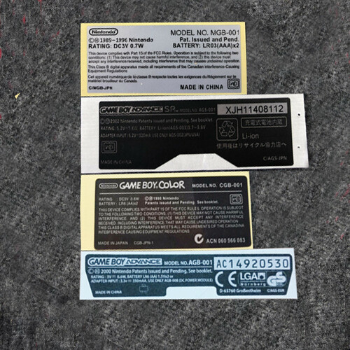 5x Autocollant Coque Labels Pour Nintendo Game Boy Color Pocket Advance ...