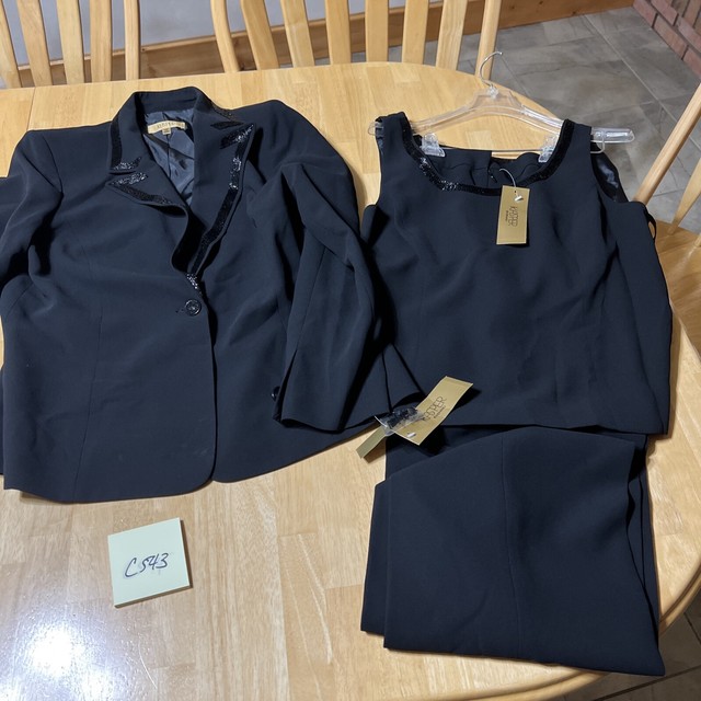 Kasper 3 Piece Black Evening Suit - Size 14 for sale online | eBay