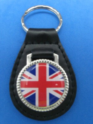UNION JACK BRITISH FLAG UNITED KINGDOM LEATHER KEYCHAIN KEY CHAIN RING ...