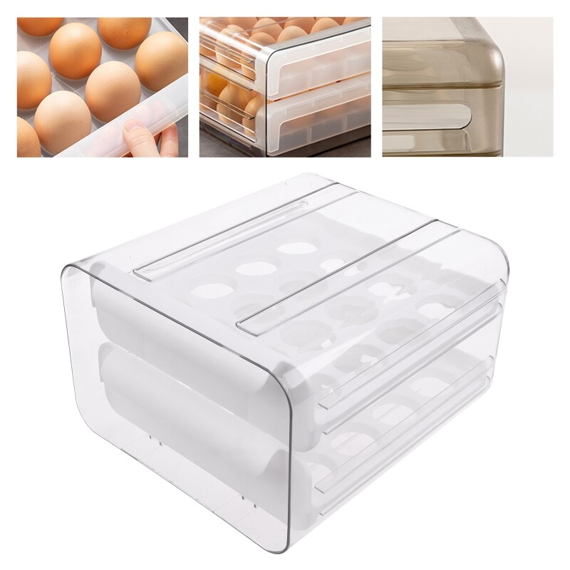 Storage Box 32 Compartment Refrigerator Rack Double Drawer Kitchen ...