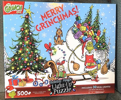 THE GRINCH MERRY GRINCHMAS 500 Pc Holiday Magic Christmas LIGHT UP ...