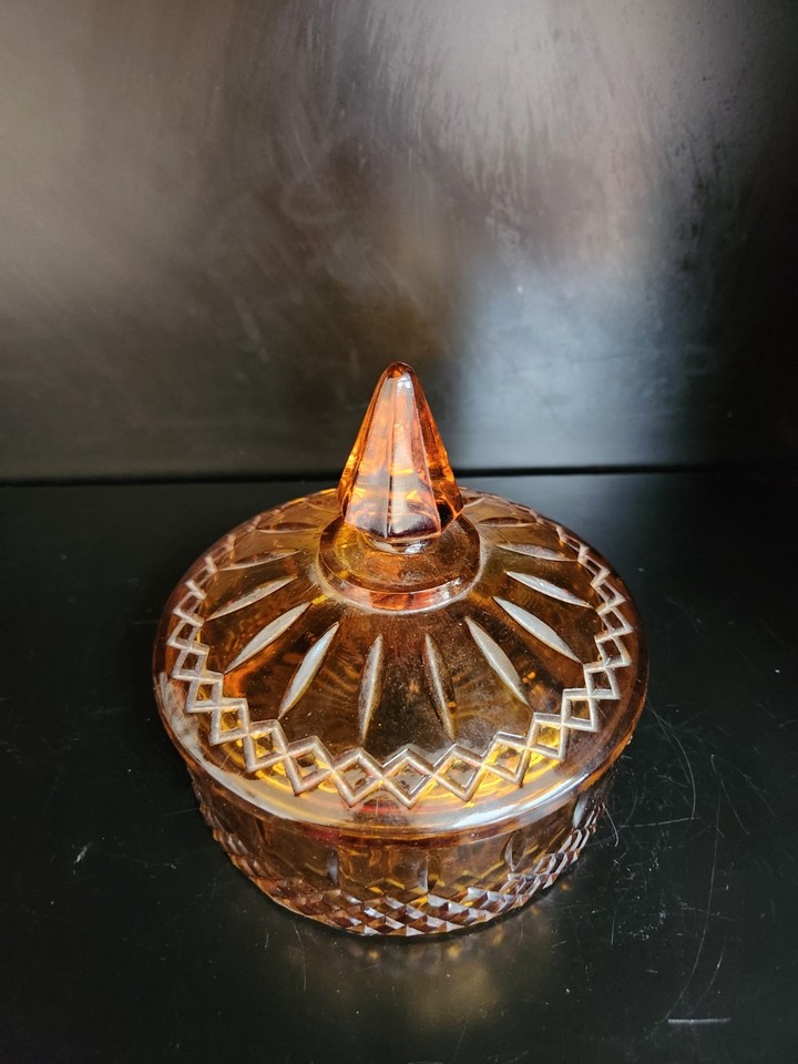 VTG 1960's Amber Indiana Glass Covered Candy Dish Retro Princess ...