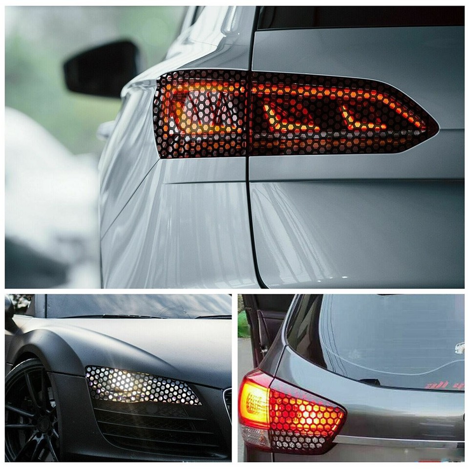 2Pcs Black Universal Tail Car Light Rear Honeycomb Cover Sticker ...