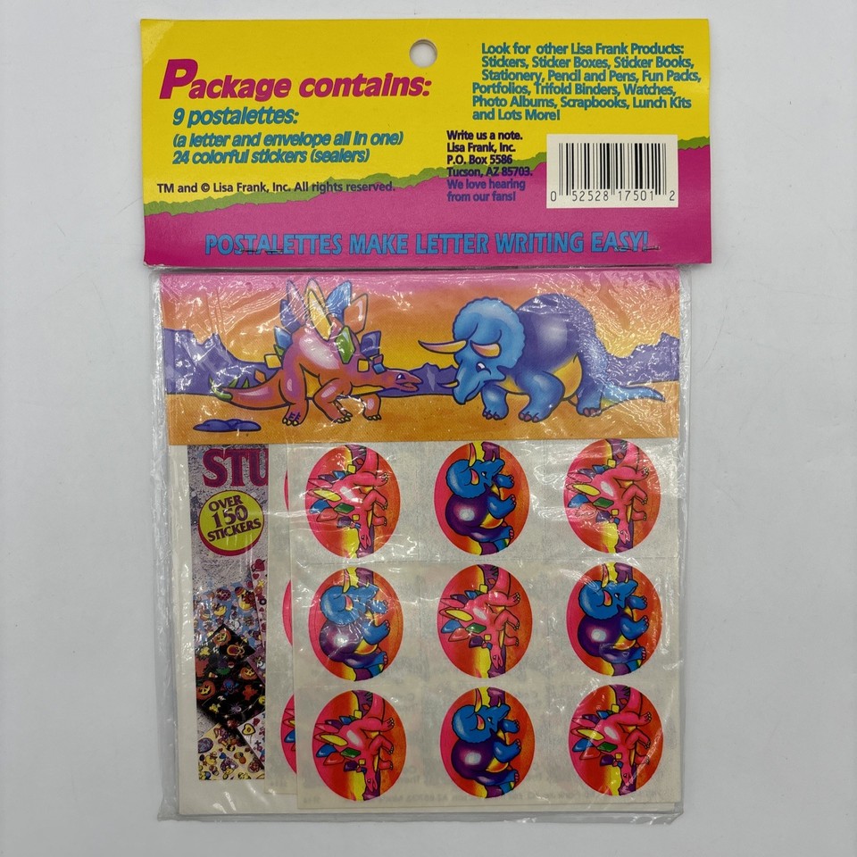 VTG Lisa Frank Dinosaur Stickers And Stationary Set Letter Envelope ...
