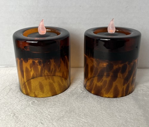 Pair Tortoise Shell Heavy Glass Votive Holders. 3" Tall 2.75" Across | eBay