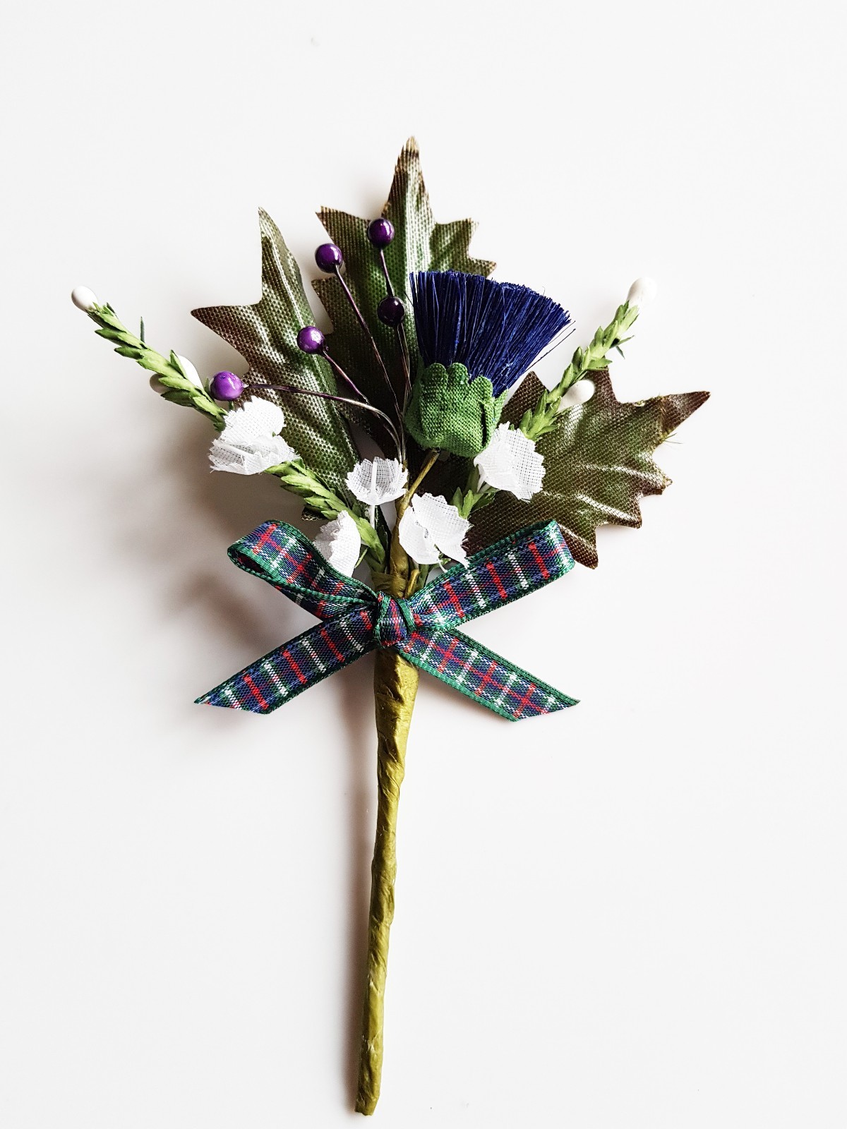 SCOTTISH PURPLE THISTLE WITH WHITE HEATHER & TARTAN RIBBON ...