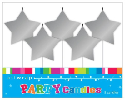 Silver Star Cake Candles Pkt 5 Birthday Celebration Party 30mm Topper ...