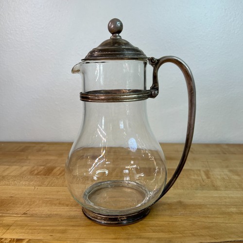 Vintage RAILROAD DINING CAR SERVICE WATER PITCHER Silver & Glass Victor ...