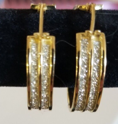 Gorgeous Sterling Silver Vermeil Sparkling Diamond Dust Hoop Earrings ...