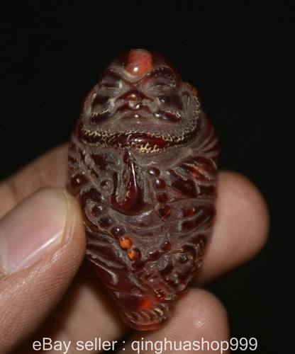 2" China Buddhism Old Red Amber Carving Arhat Damo Bodhidharma Statue ...