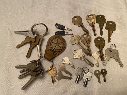 Vintage Lot of 29 ASSORTED KEYS + Brown Leather Dodge Key Holder | eBay
