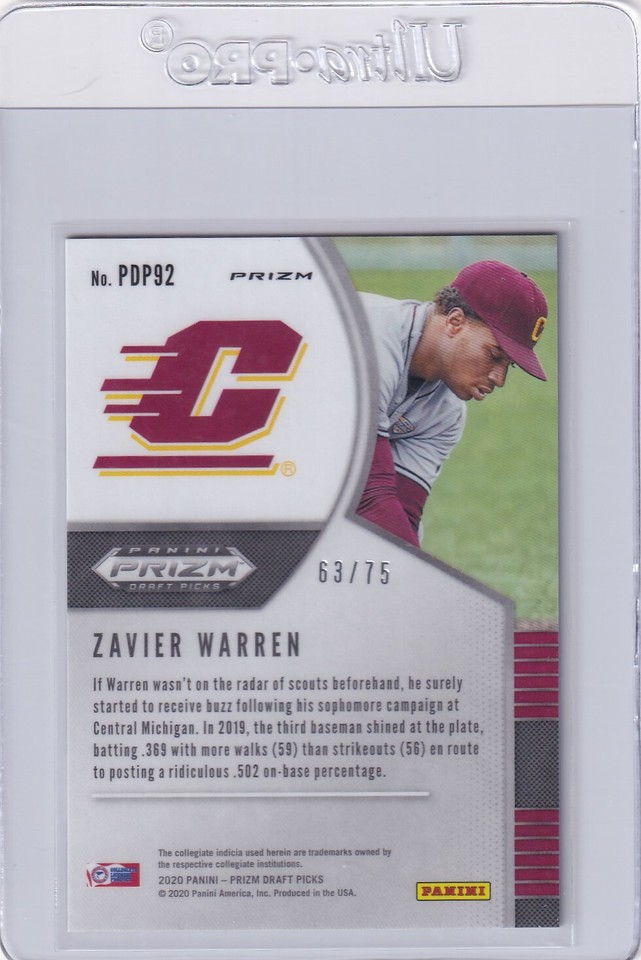 2020 PRIZMS LIME GREEN /75 RC ZAVIER WARREN MILWAUKEE BREWERS PRIZM ...