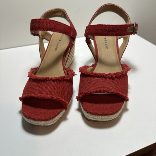 NWOB Lucky Brand Red LK-MINDRA Canvas Wedge Sandals Sz 9.5M Heels ...