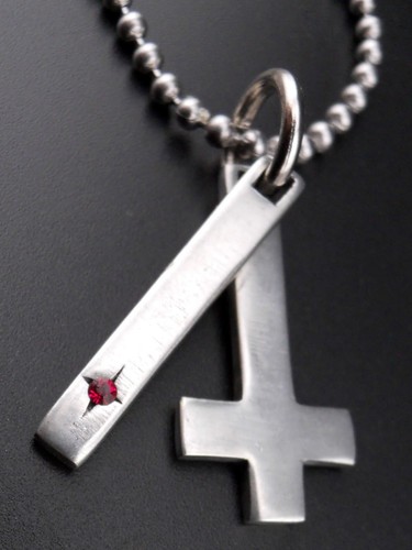 Inverted Cross Necklace Stainless Chain New Goth Pendant Red Crystal ...