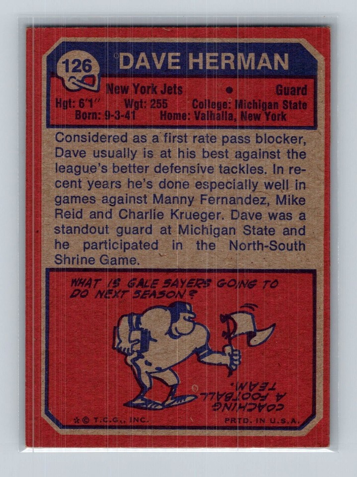 1973 Topps #126 Dave Herman | eBay