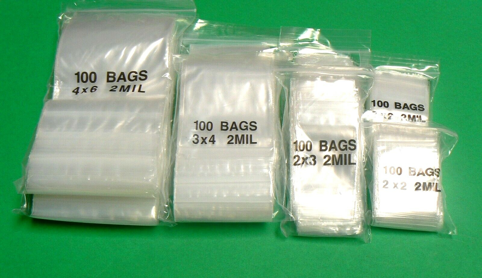 800 Zip Seal Lock Bags 2mil Clear Baggies - 4 Sizes - 2x2 2x3 3x4 4x6 ...